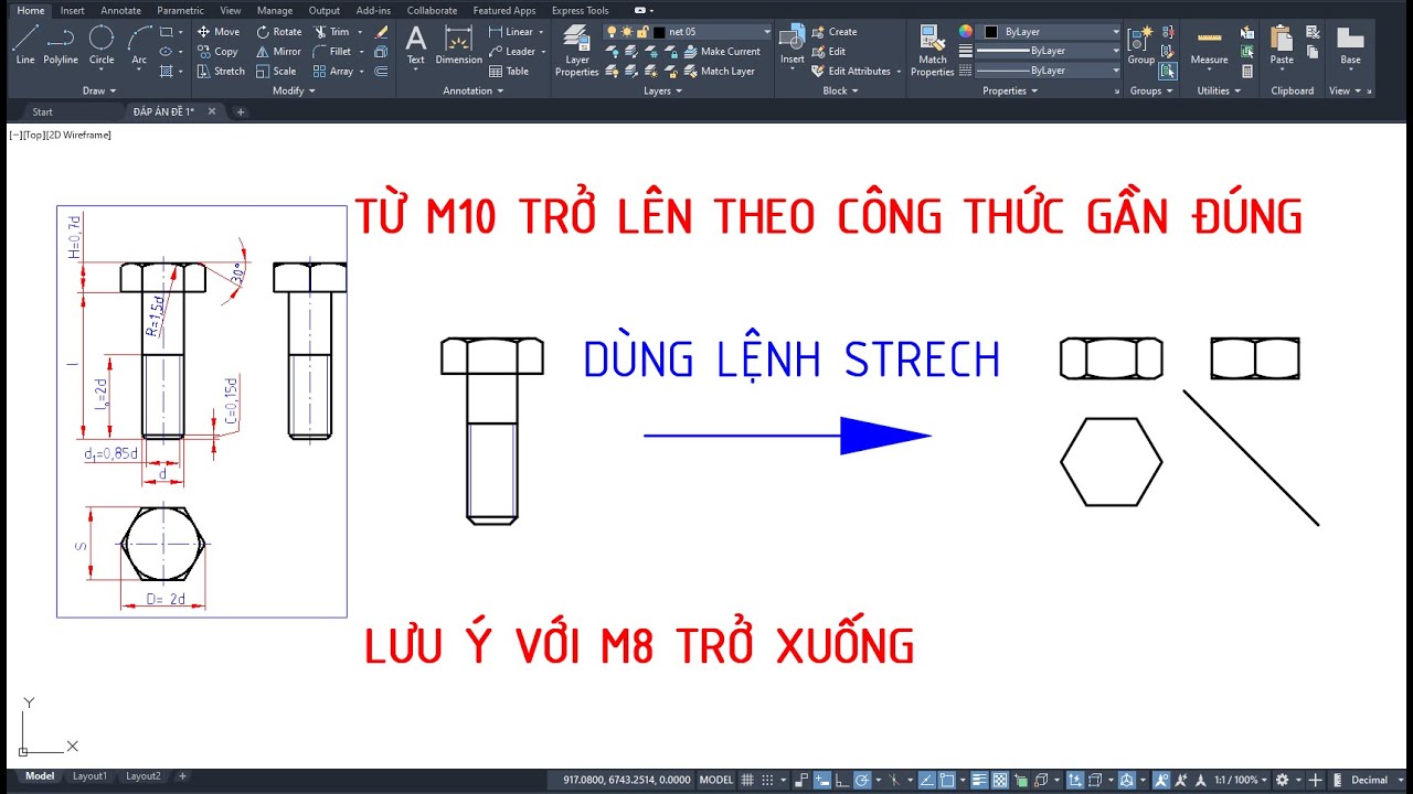 VẼ BulÔng Đai Ốc CỰc DỄ VÀ Nhanh DÙng LỆnh Strech Youtube