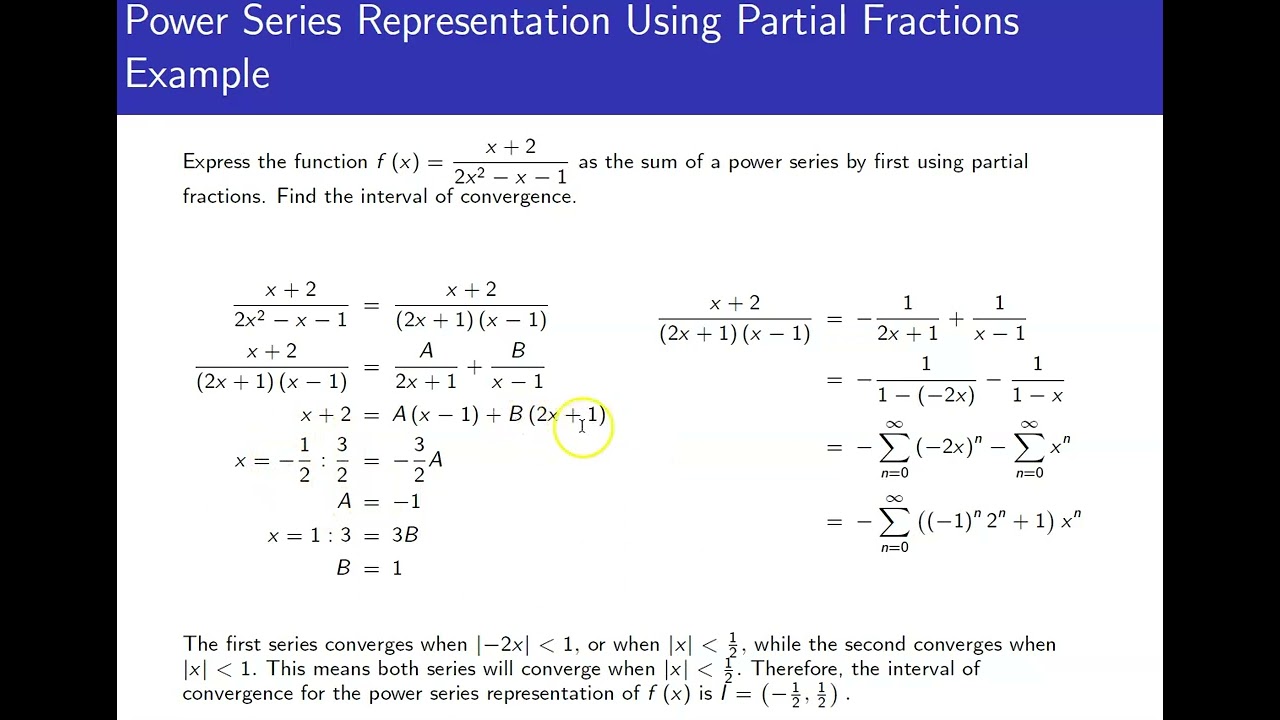 Partial Fractions Power Series Expansion Example Youtube