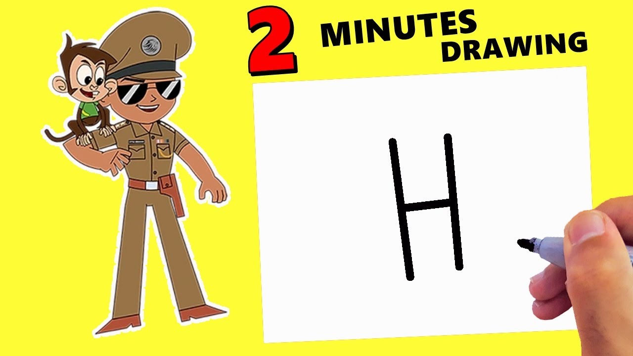 Little Singham Drawing with letter H Easy Step by Step for Beginners ...