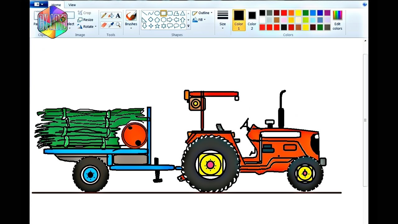 Mahindra tractor trolly drawing | How to draw tractor | MS Paint ...
