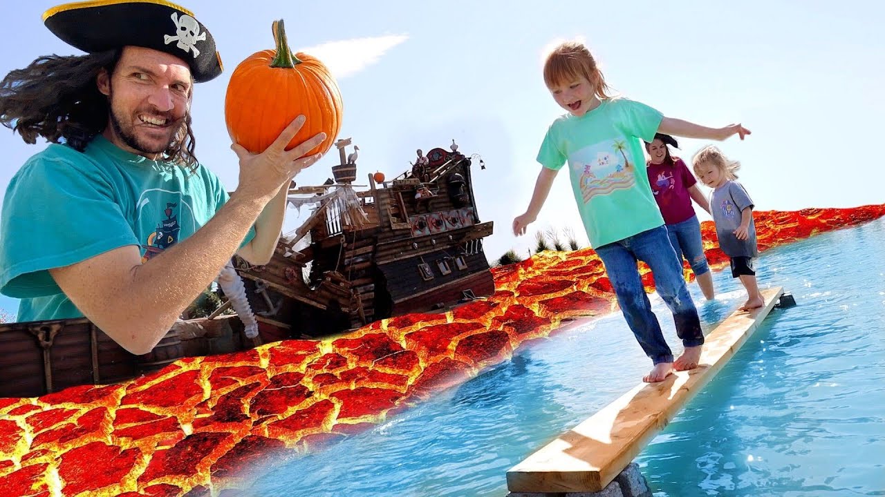 PiRATE Pumpkin DROP TEST! Spooky Family Challenge! hot lava beach ...