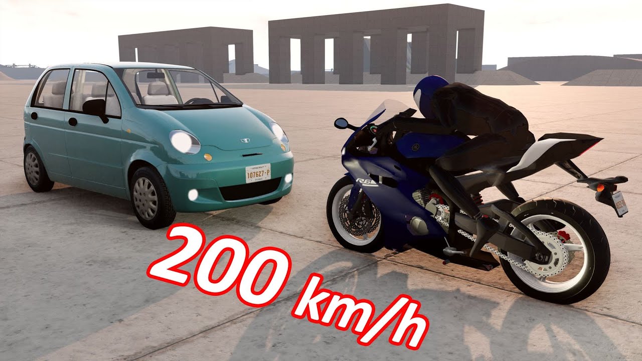 MOTORBIKE vs DAEWOO MATIZ 200 Km/H CRASH TEST - BeamNg Drive - YouTube