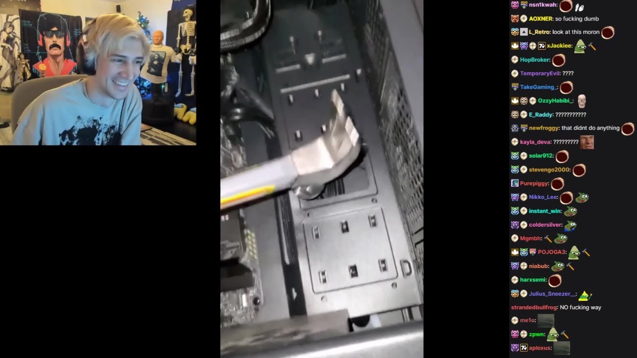 xQc used a hammer to fix his PC.... - YouTube