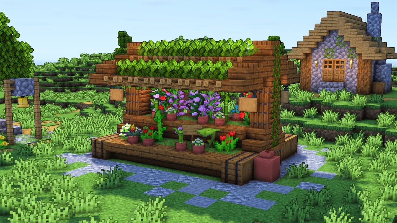 Minecraft: Cómo hacer una Florería Fácil y Bonita 💐 Mercado de flores ...