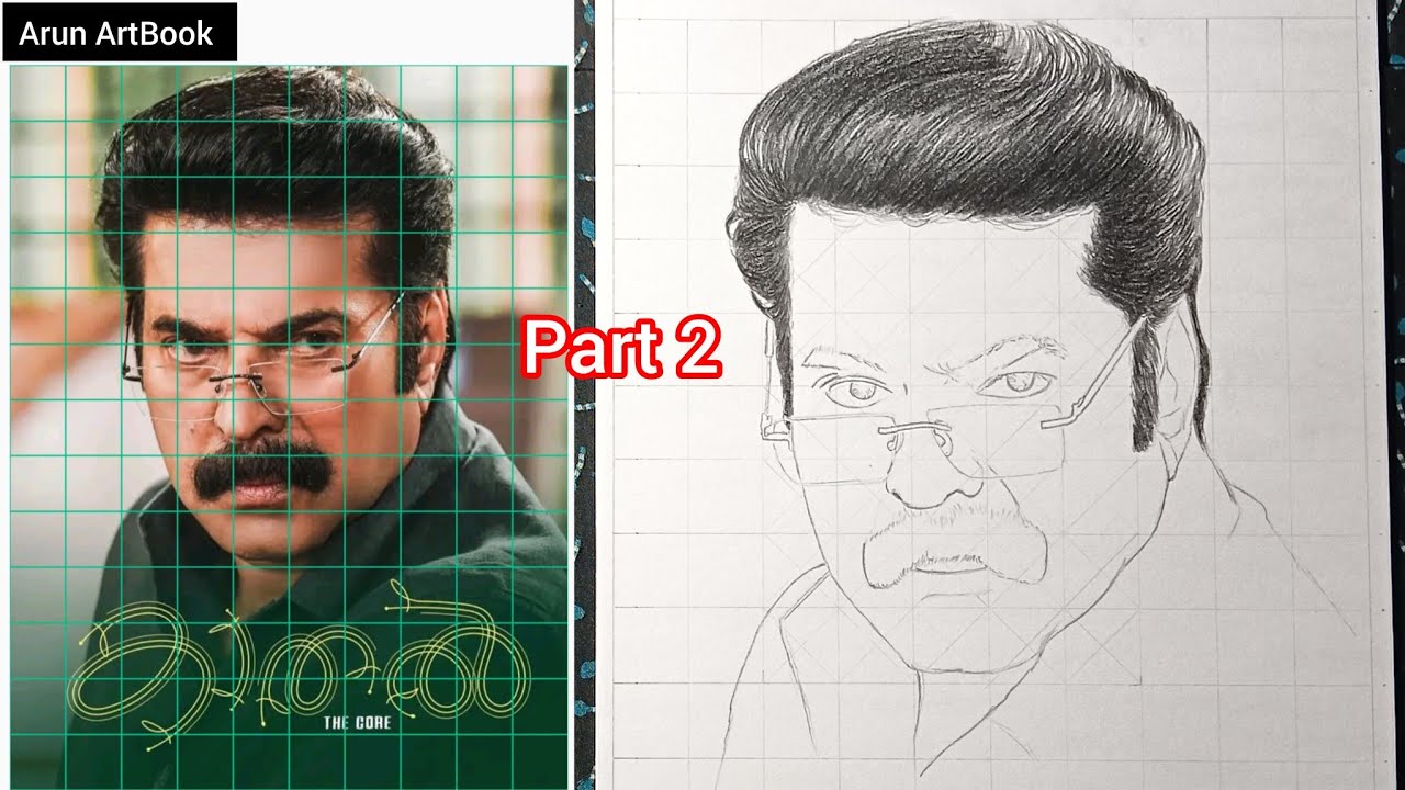 Kaathal The Core Mammotty Drawing Easy / How to draw Mammotty / Grid ...