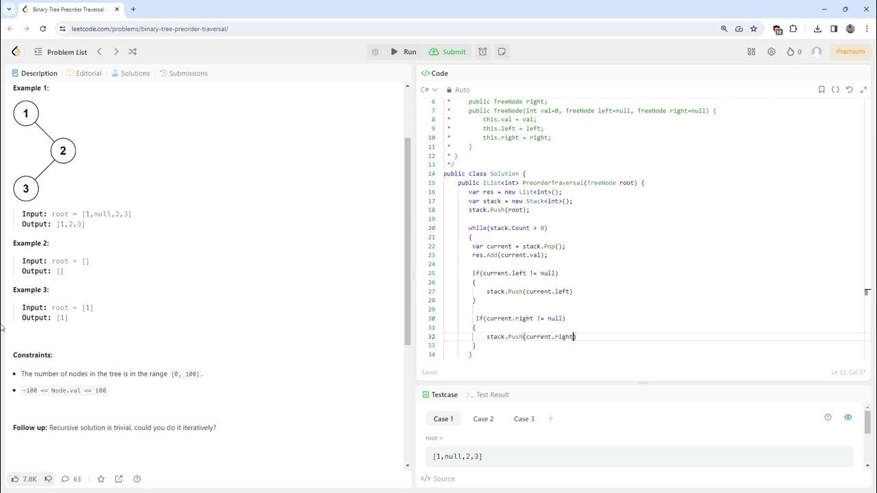Binary Tree Preorder Traversal LeetCode 144 C# - YouTube
