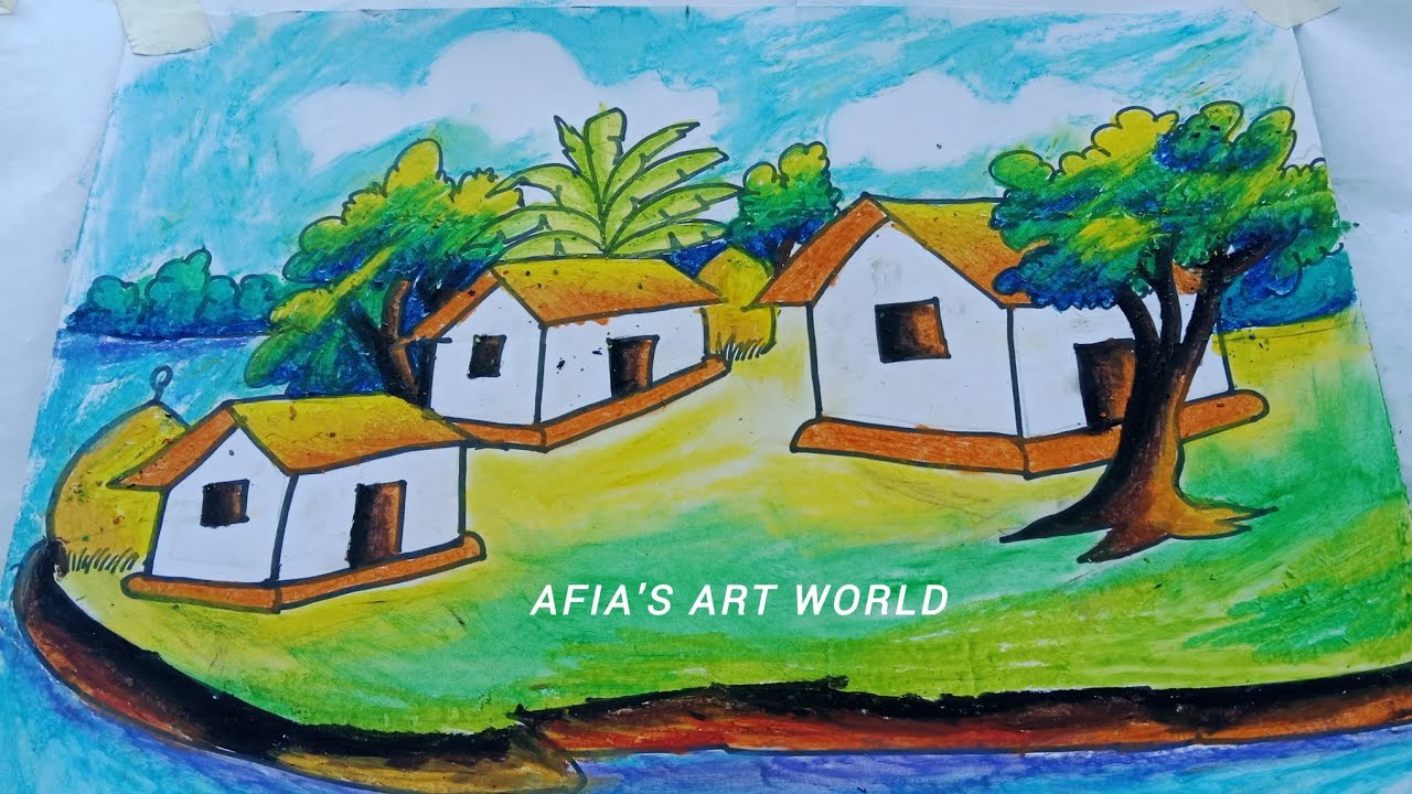 Landscape scenery drawing with pencil colour /How to draw scenery ...