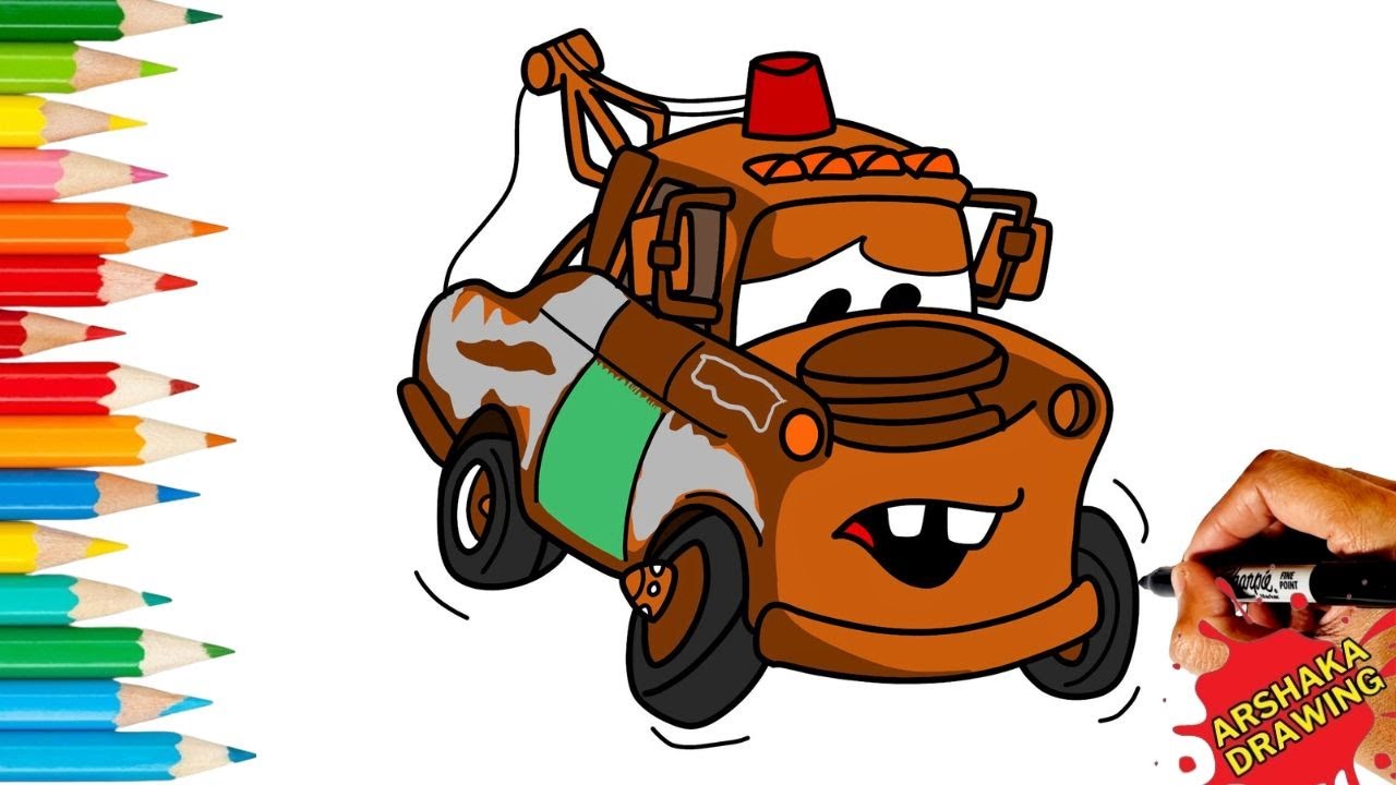 Drawing Tow Mater Looks Sad from Disney Pixar Cars 3 Easy Step by Step ...