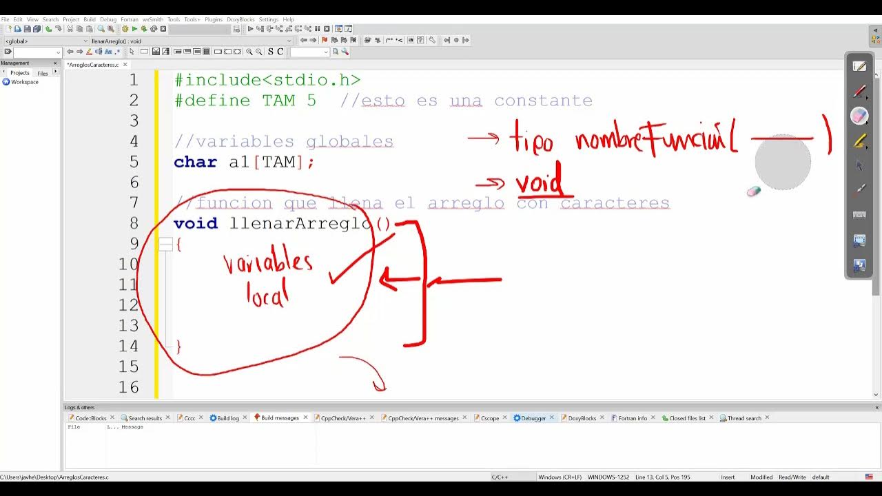 Uso de arreglos con caracteres ejemplo en lenguaje C - YouTube