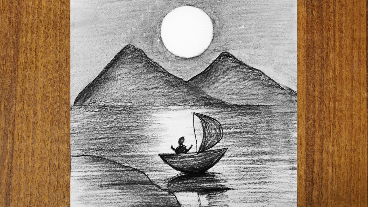 How to draw of a man in a boat on water with pencil - YouTube