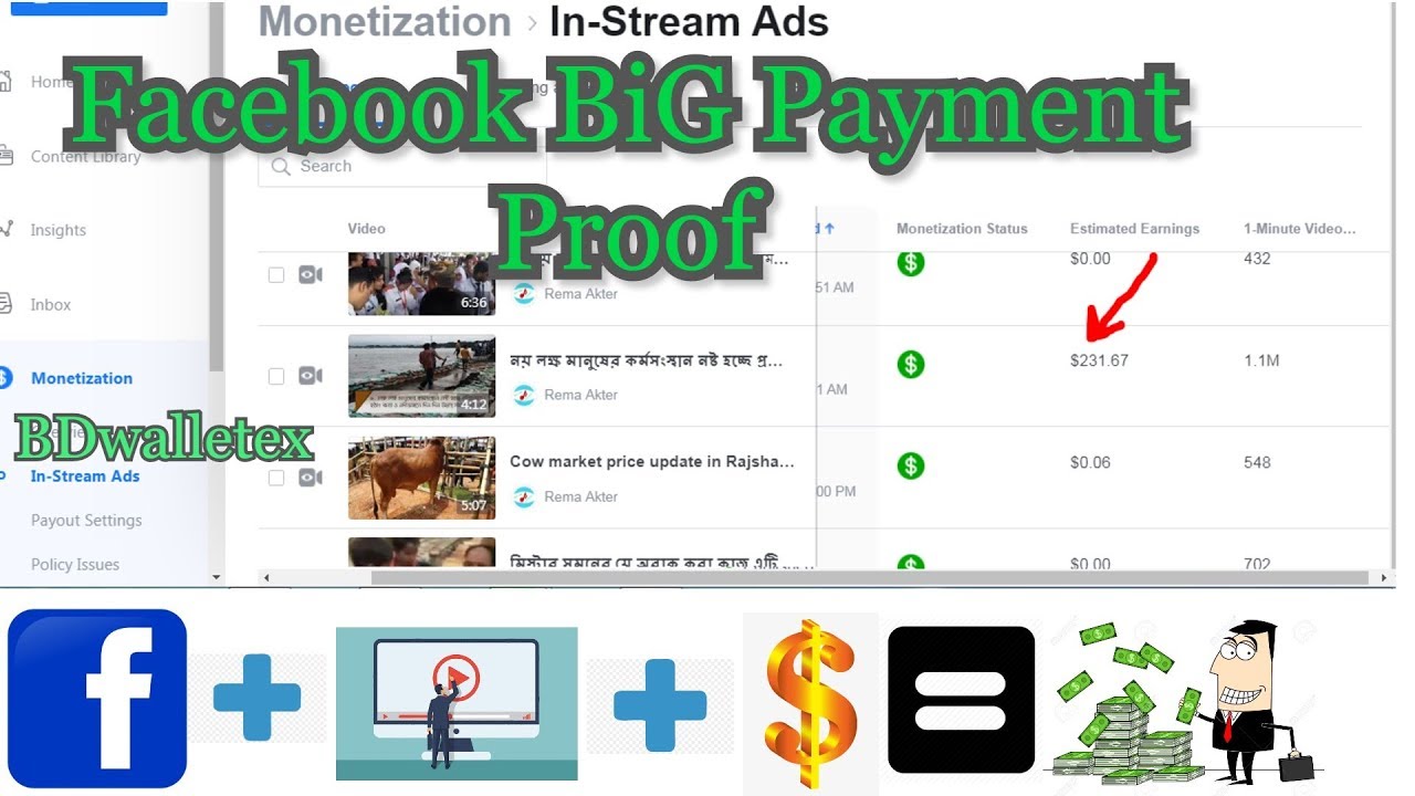 Facebook video earning payment proof - YouTube