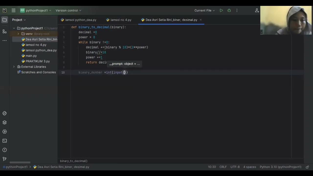 membuat sebuah program konversi dari biner ke desimal dengan bahasa python - YouTube
