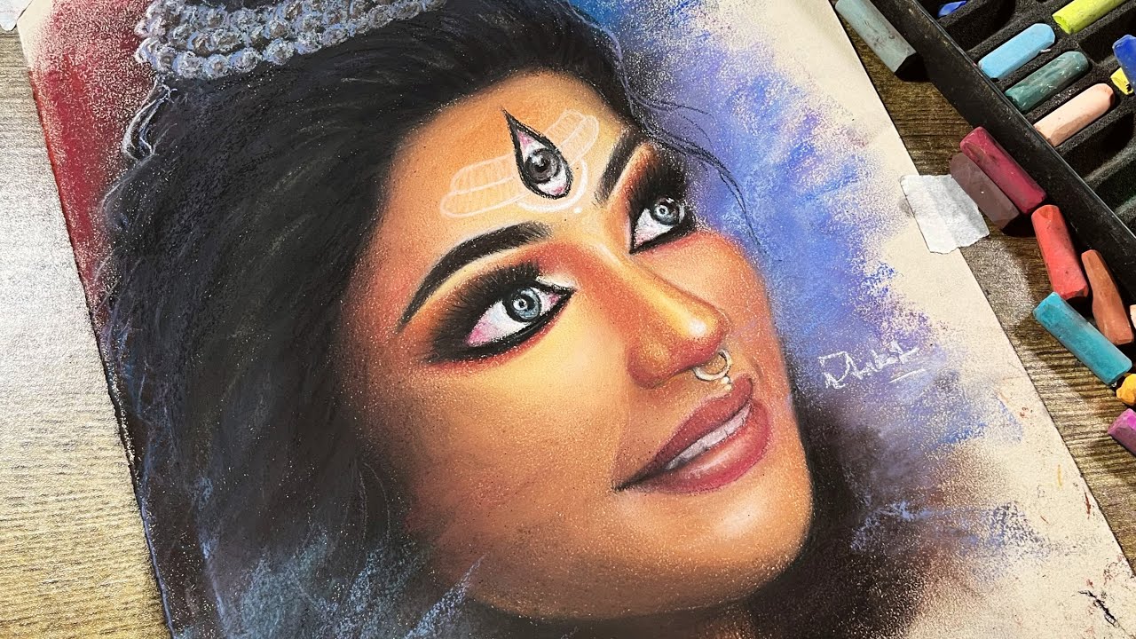 Amazing Realistic Soft Pastels Drawing | Durga Maa Painting - YouTube