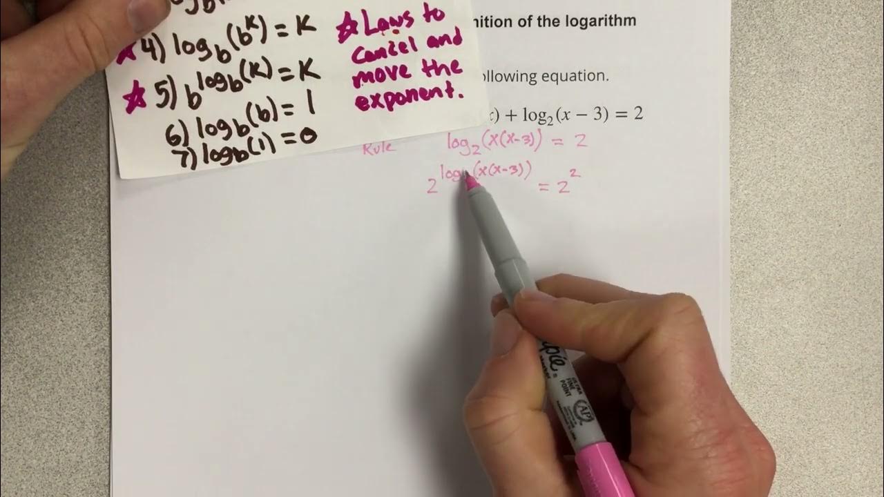 Use logarithm properties and the definition of the logarithm to solve logarithmic equations ...