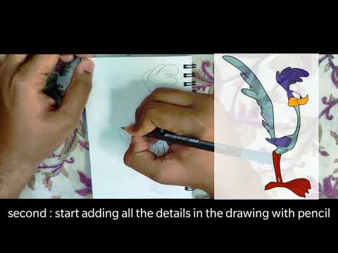 how to draw roadrunner in 3 simple steps | roadrunner cartoon drawing ...