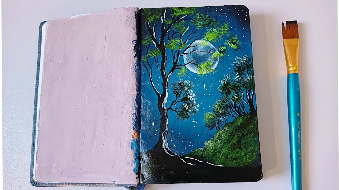 Moonnight painting | Beautiful Moon painting scenery | Moonnight ...