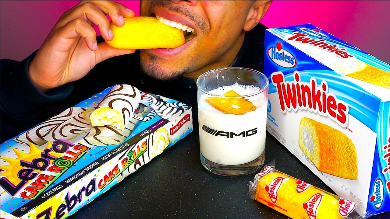 ASMR LITTLE DEBBIE ZEBRA CAKE ROLLS HOSTESS TWINKIES MUKBAN EATING ...