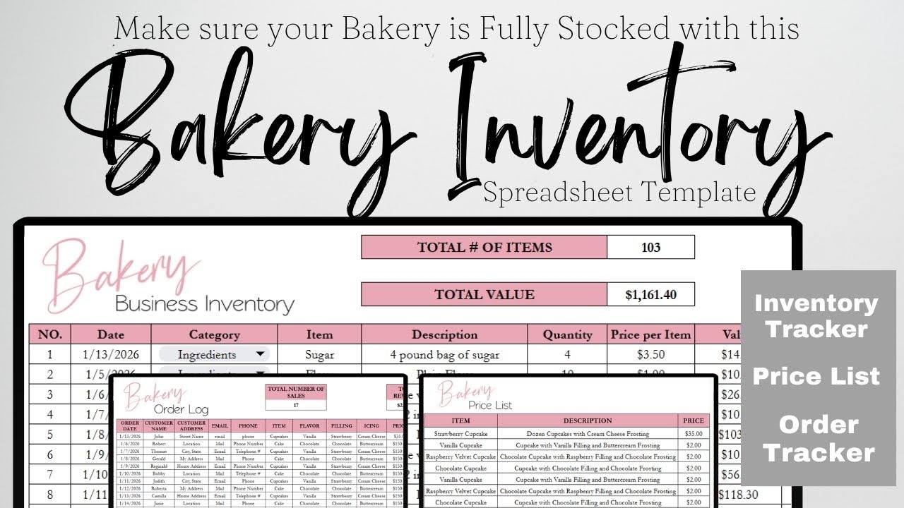 Bakery Inventory Tracker, Bakery Business Stock Tracking System, Cake ...