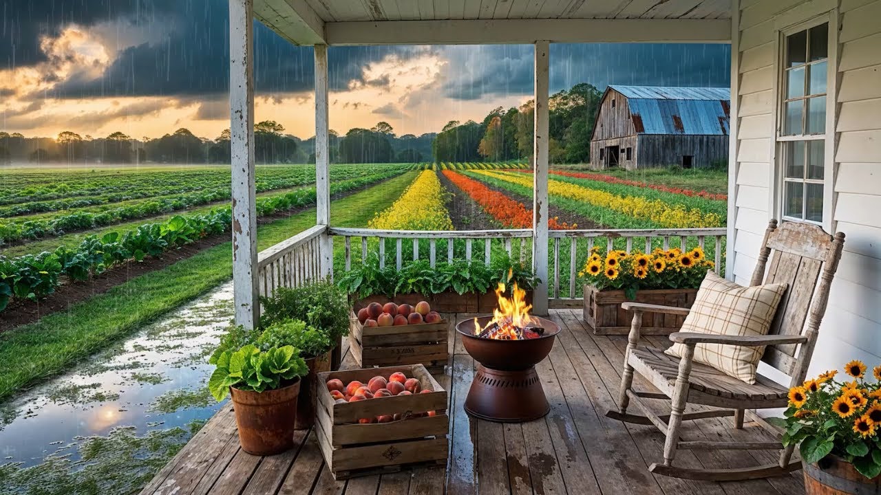 ☔ Rainy Morning on the Farm Ambience | Cozy Crackling Fire & Rain ...