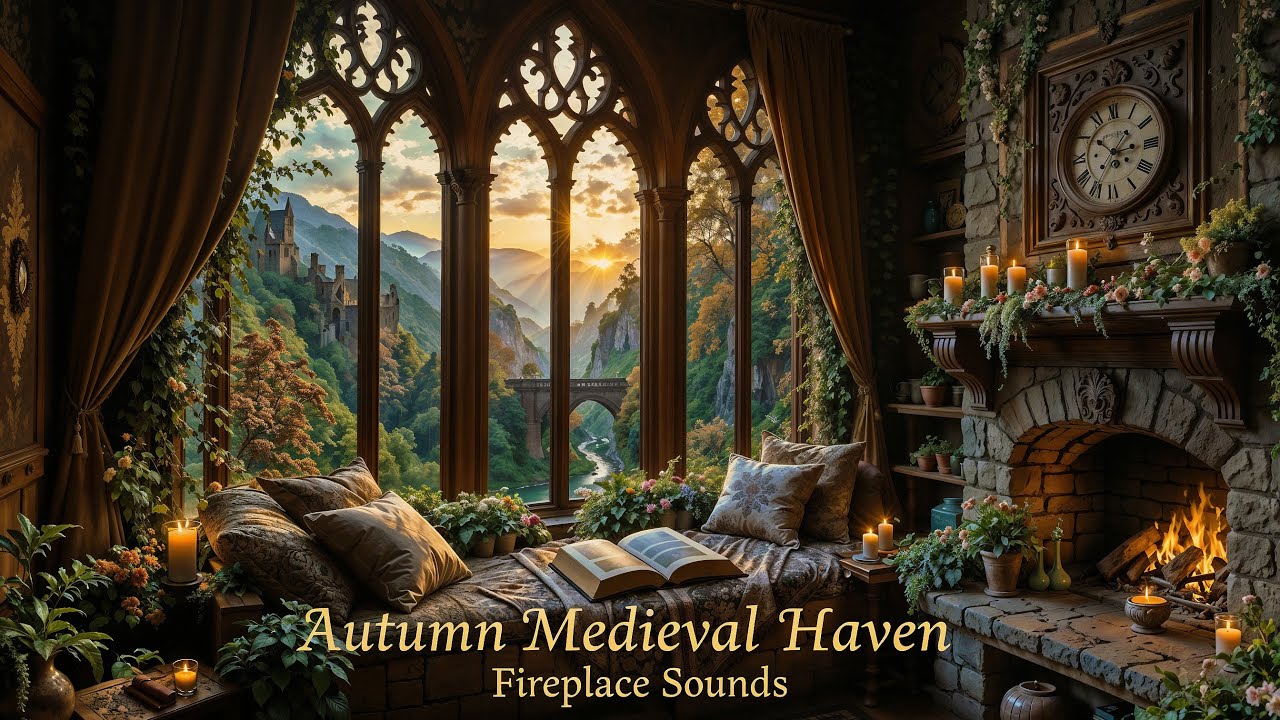 Cozy Medieval Castle Window Seat 🔥🏰 No Music | Fireplace Sounds for ...