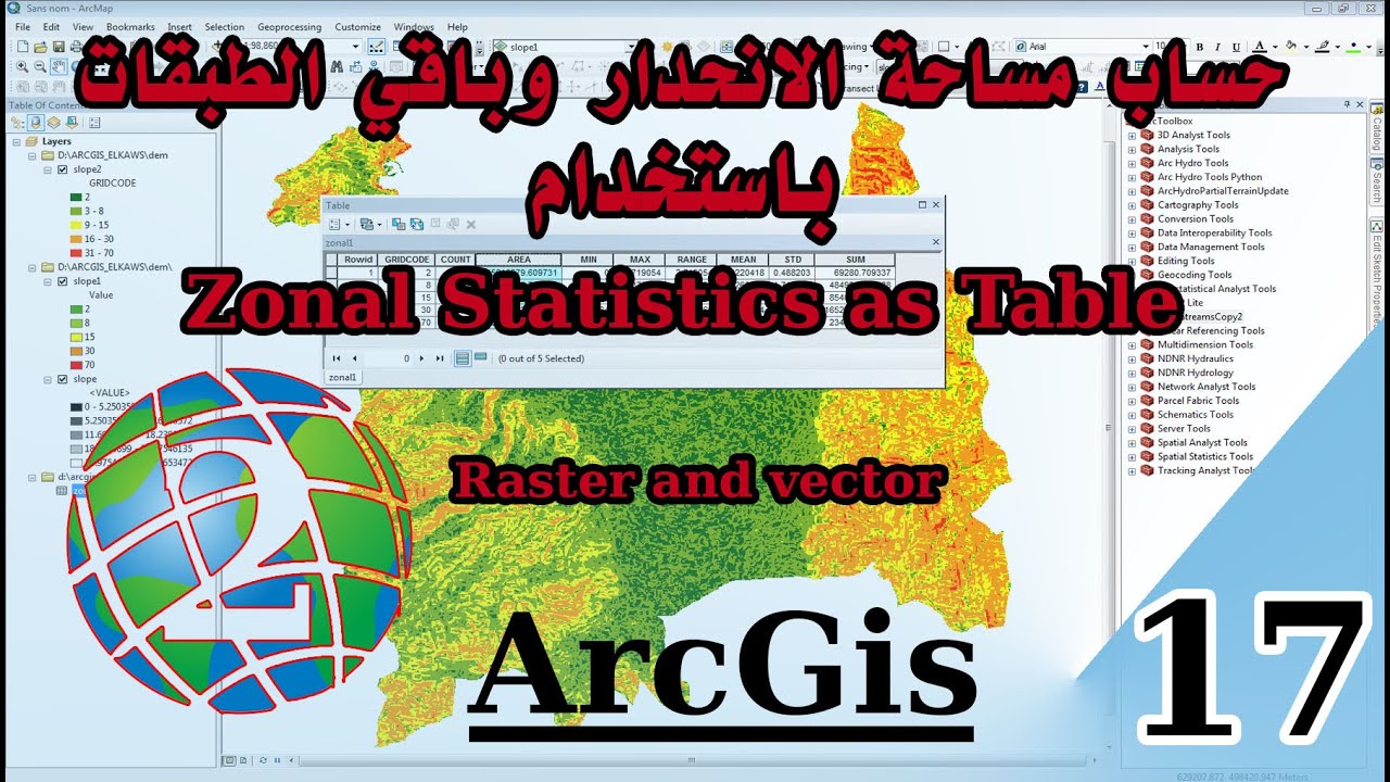 حساب مساحة الانحدار slope باستخدام أداةArcGis - zonal statistics as table - YouTube
