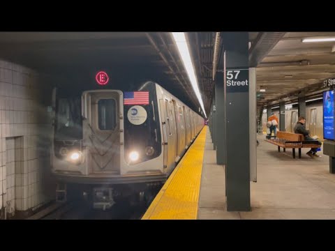 MTA R160 F & E trains at 57 Street (E via the F) - YouTube