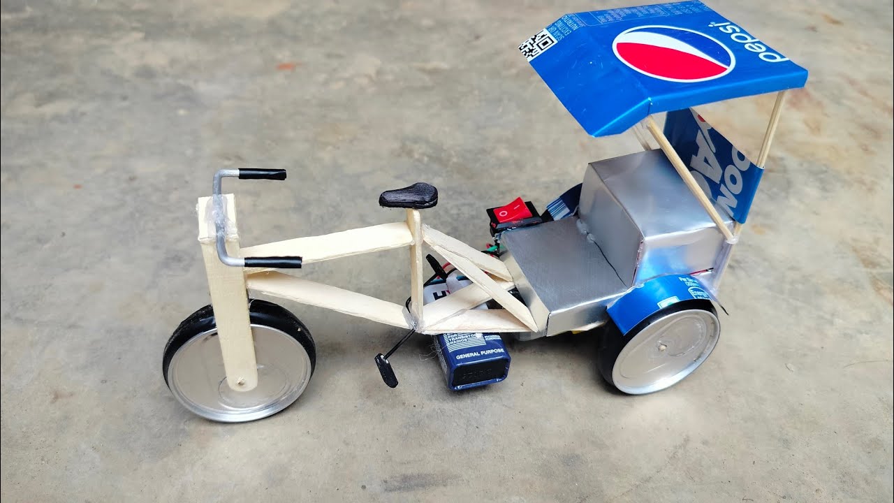 how to make mini rickshaw with aluminiom pepsi - YouTube