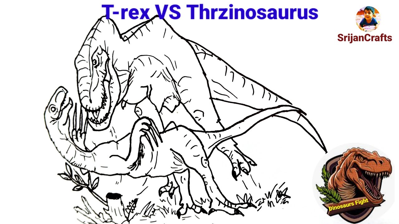 How to draw dinosaurs | Therizinosaurus Vs Grey T-rex drawing ...