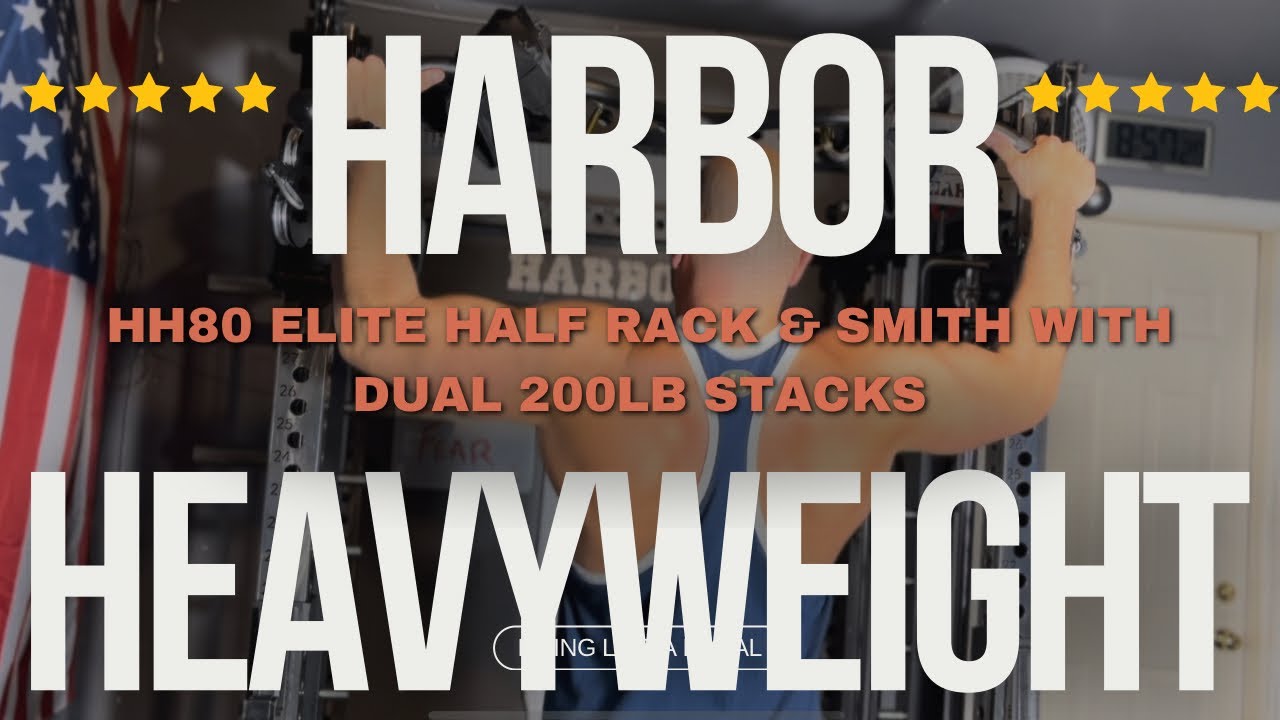 HARBOR HEAVYWEIGHTS CO HH80 Elite V2 Half rack & Smith machine with Dual 200lb weight stack ...