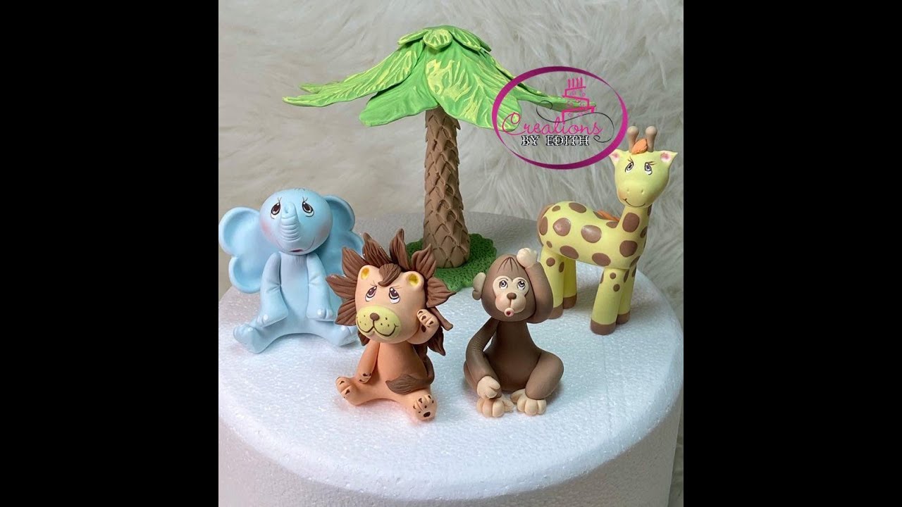 Safari animals with palm tree cake topper - YouTube