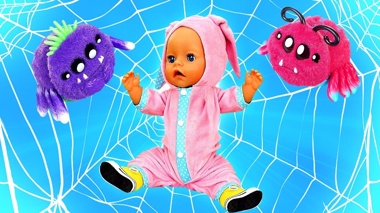 Baby Born doll makes friends with spiders! Baby dolls videos for kids ...