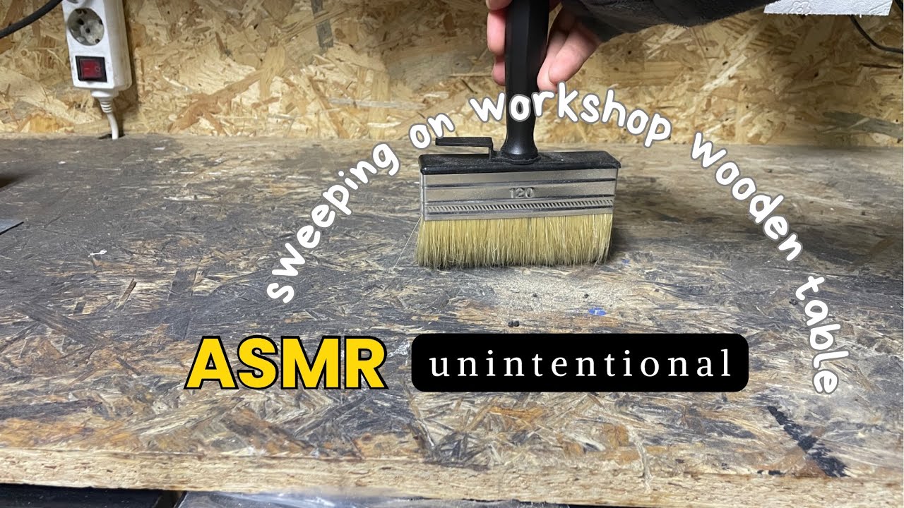 Relaxing sound of brushing and sweeping dust off wooden table workshop ...