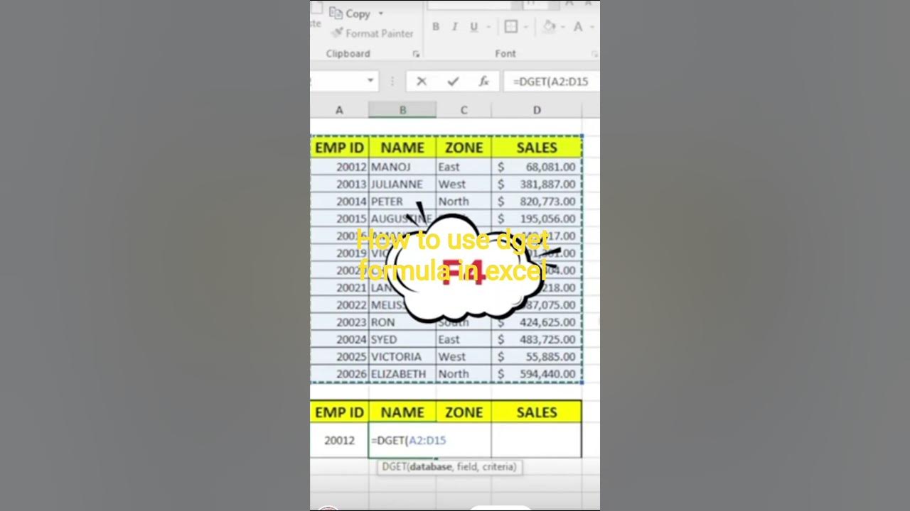HOW TO USE DGET FORMULA IN EXCEL - YouTube