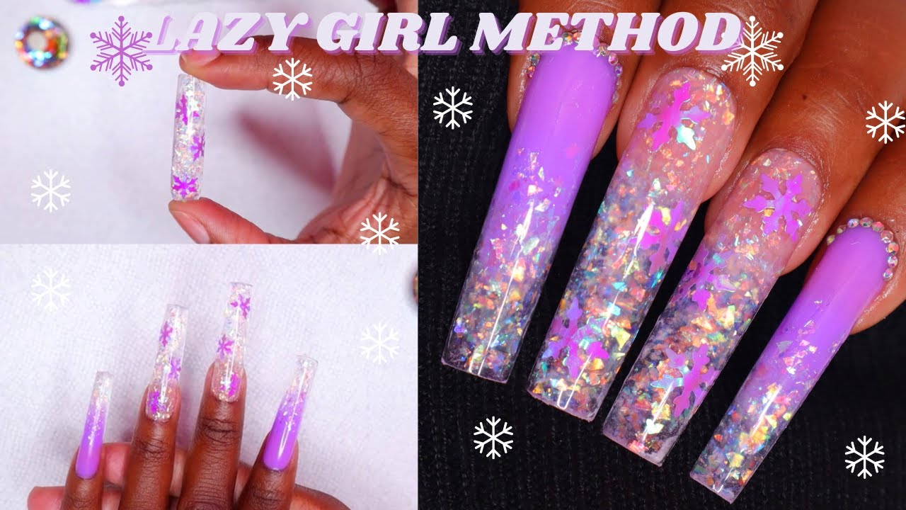 HOW TO LAZY GIRL METHOD | ️ EASY ENCAPSULATED GLITTER SNOWFLAKES ️ | Nail Tutorial - YouTube