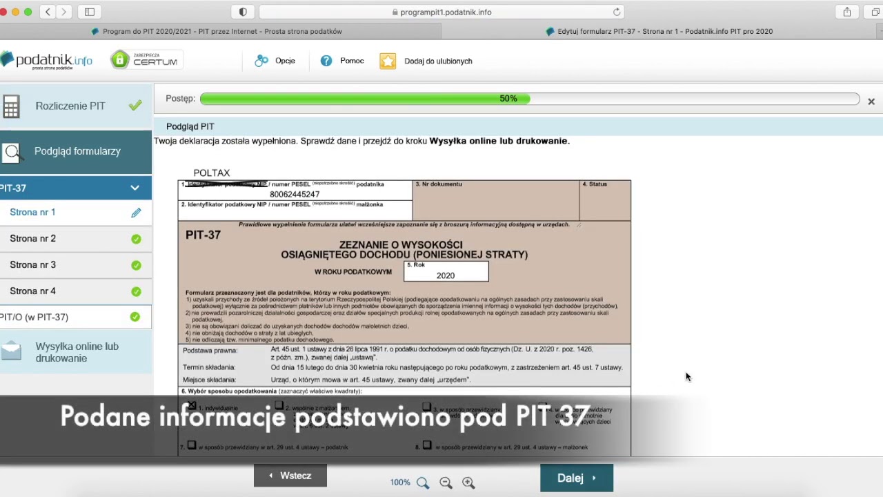 Jak wypełnić PIT 37 za rok 2020 w Podatnik.info - YouTube