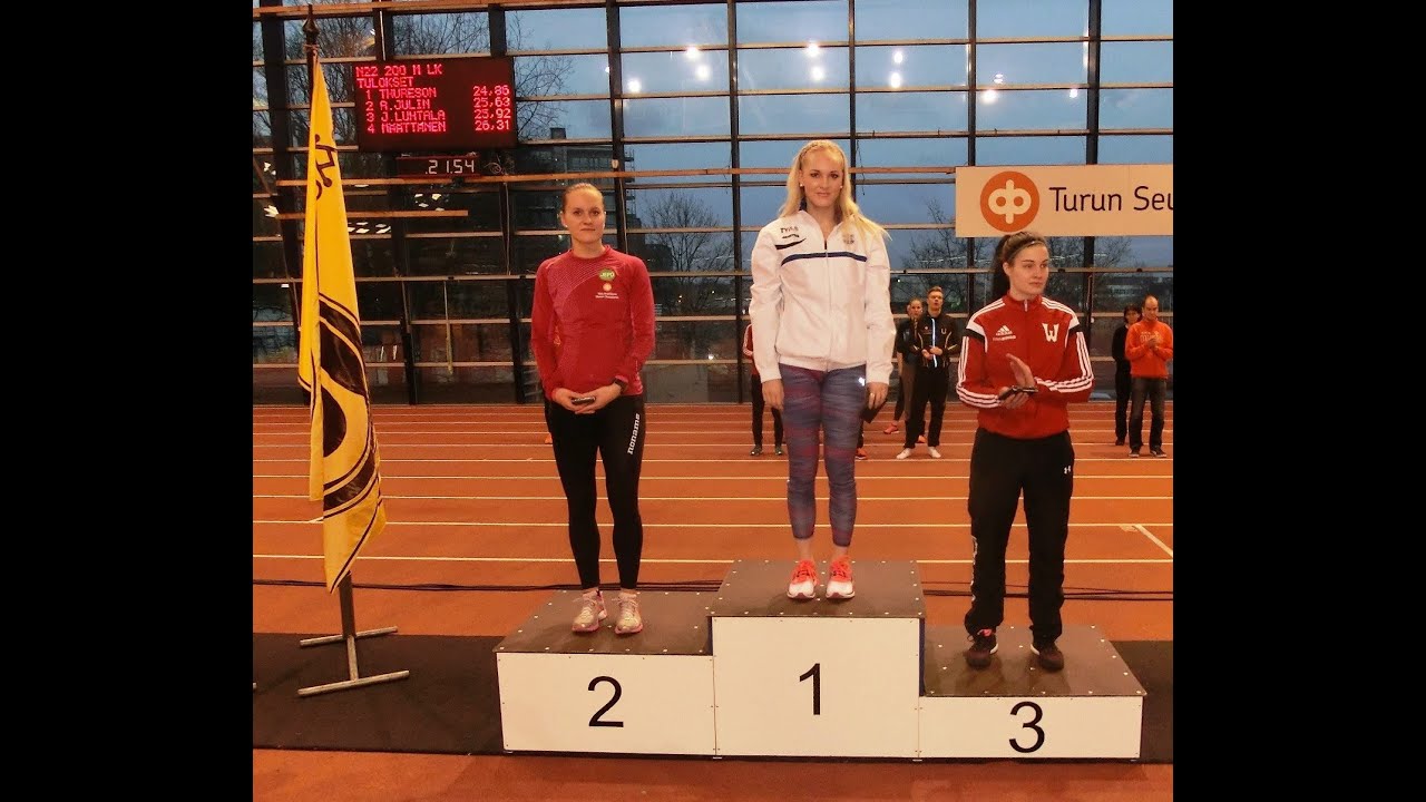 Nuorten SM-hallit Turku. 1.3.2015. N-22 v. 200m finaali. 1. Milja ...