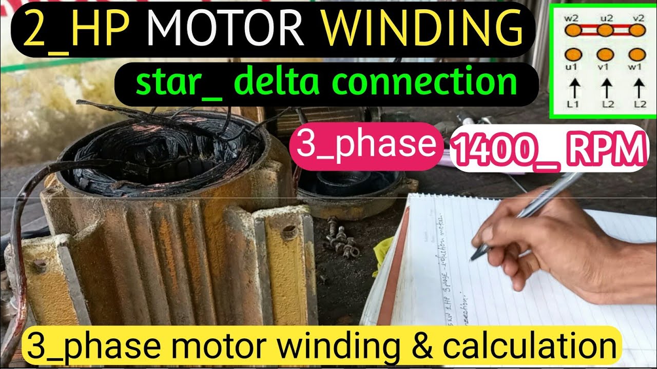 2 HP ( 1.5 kw) 3 phase 1400 RPM induction motor coyel winding tutorial ...
