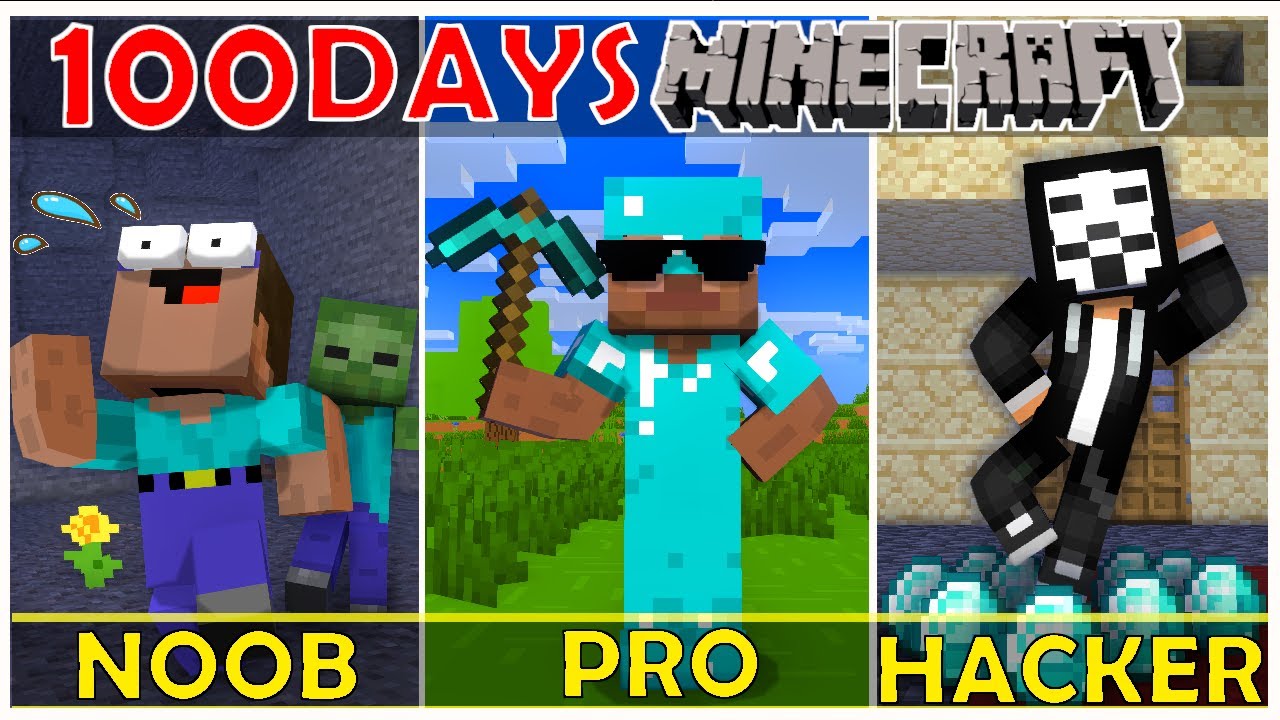100 DAYS IN MINECRAFT NOOB VS PRO VS HACKER MINECRAFT ANIMATION - YouTube