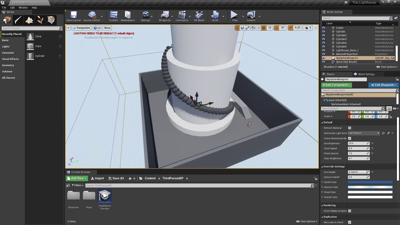 Unreal Engine 4 : The Lighthouse Changing the brush to a mesh - YouTube