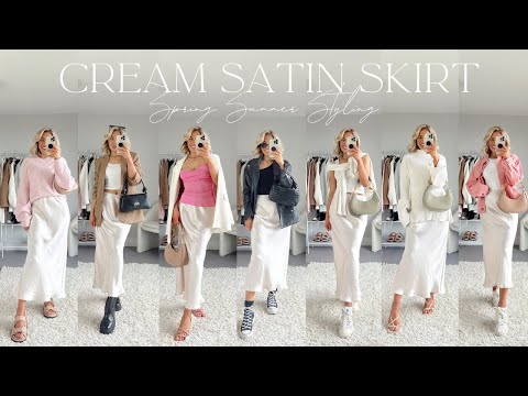 SATIN SKIRT WAYS TO WEAR! CREAM SATIN SKIRT SPRING OUTFITS! | India Moon