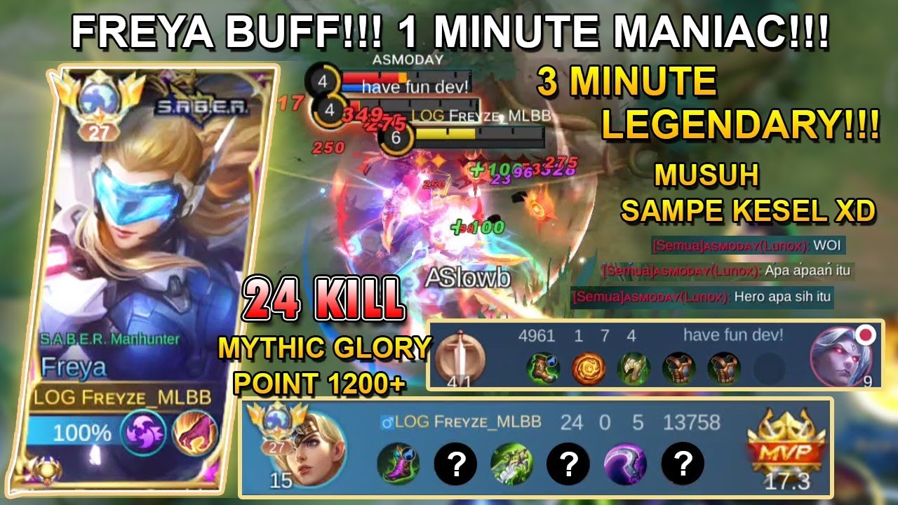 2ND SKILL NO CD ! 24 KILL ! 3X MANIAC ! NEW BEST ROTATION HYPER FREYA ...