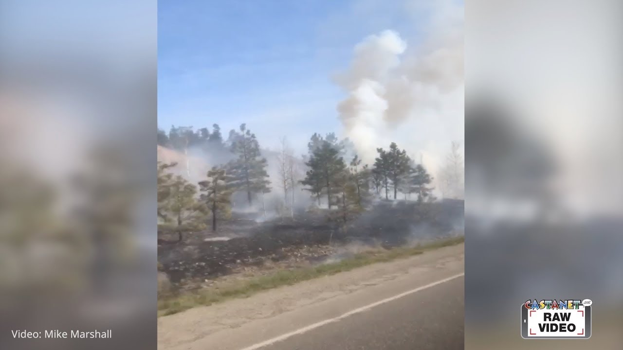 Grass fire beside Hwy 97 - YouTube