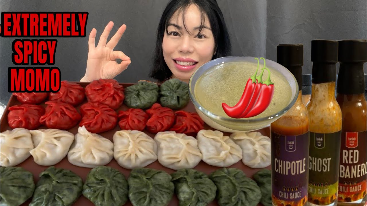 ASMR:BIG MOMO WITH GHOST SAUCE👻😈🥵🥟 | DANGEROUS CHALLENGE | MUKBANG # ...