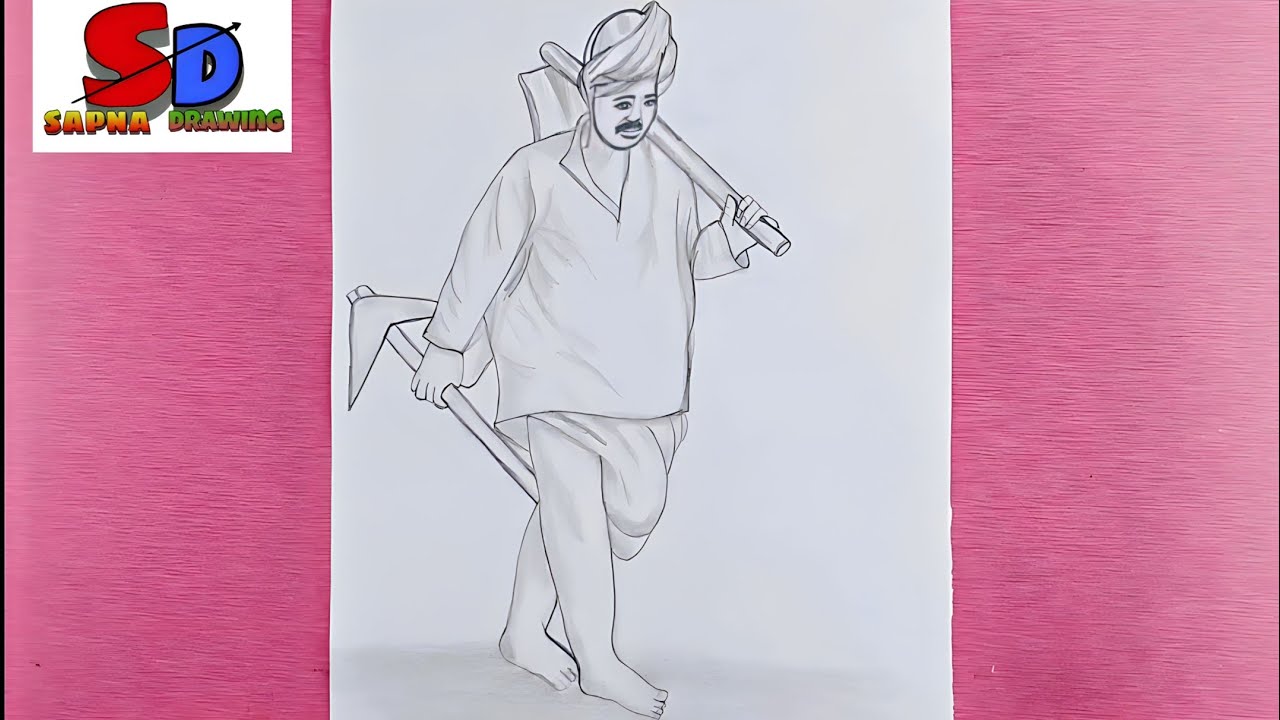 how to draw a farmer going to work - Drawing easy | pencil drawing ...