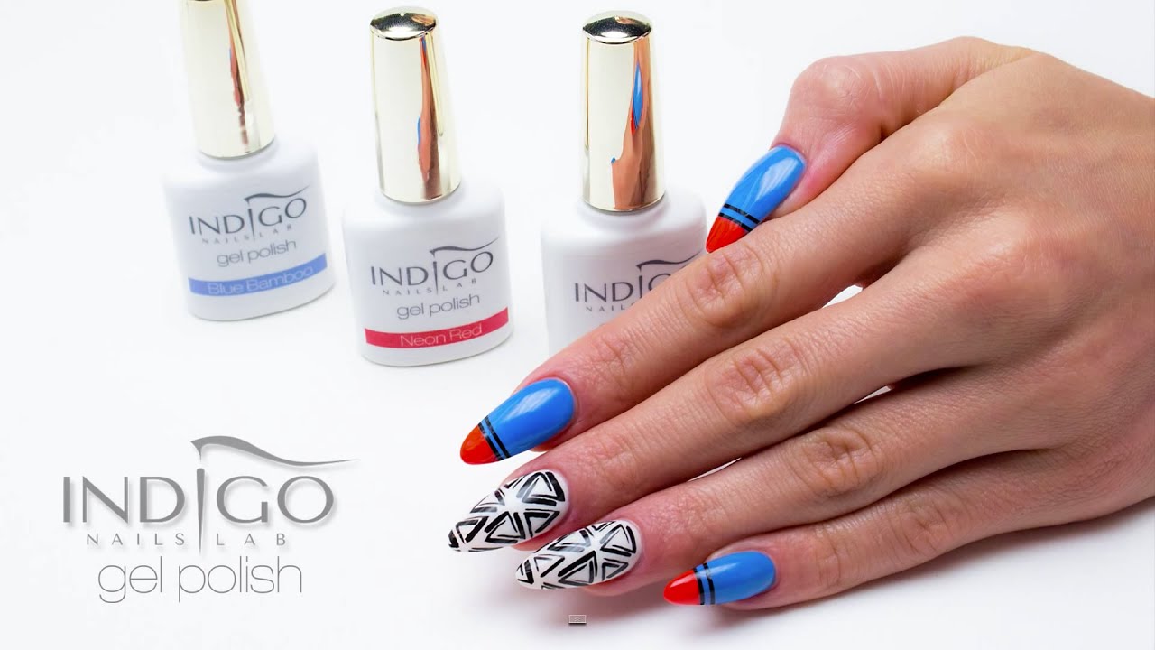 Indigo Gel Polish Neon Red + Blue Bamboo - Aztec Design - YouTube