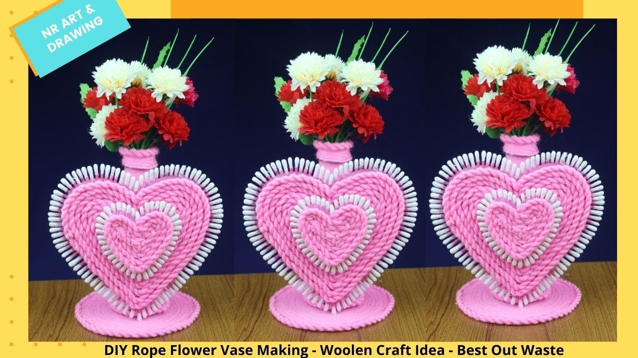 DIY Rope Flower Vase Making - Woolen Craft Idea - Best Out Waste - YouTube