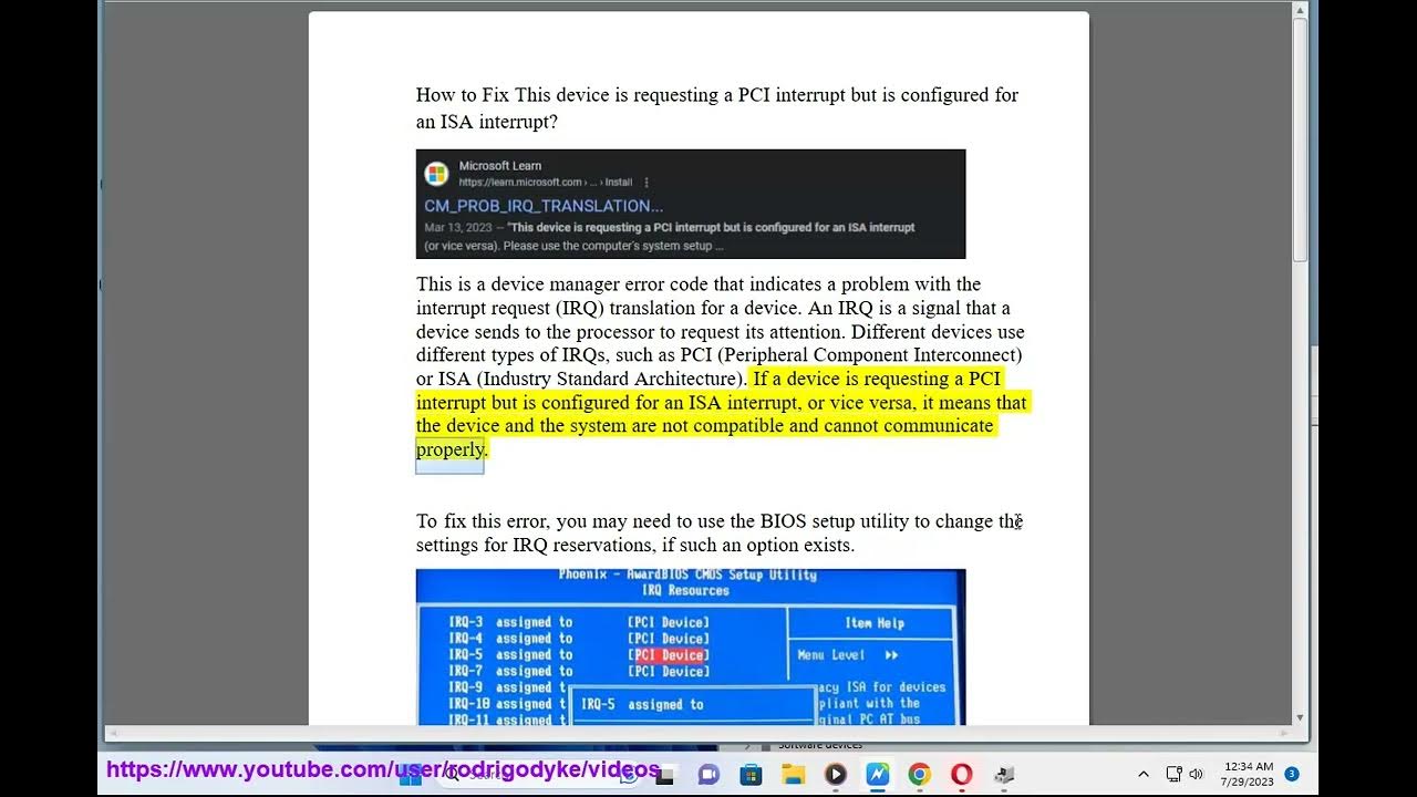 Fix This device is requesting a PCI interrupt but is configured for an ISA interrupt on Windows ...