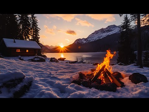 99% Will Relax Here ️🔥 Winter Campfire by the Lake at Sunset with ...