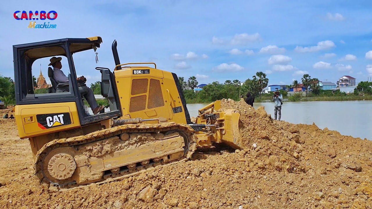 Opening New Project! Strongly Dozer Operator skill push soil into water ...