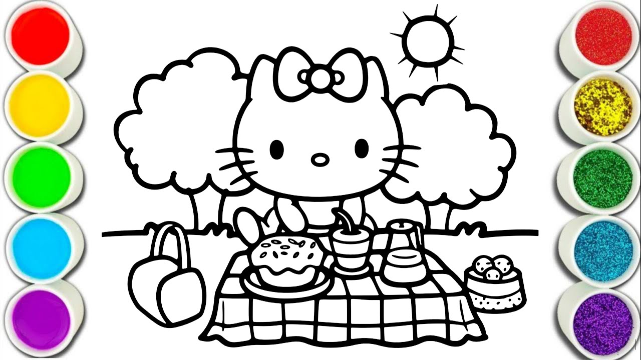 How To Drawing Hello Kitty Picnic Easy And Beautiful with Colour ...